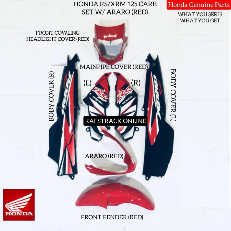 HONDA RS XRM 125 CARB GLOSSY FAIRING SET RED and BLACK with ARARO ...