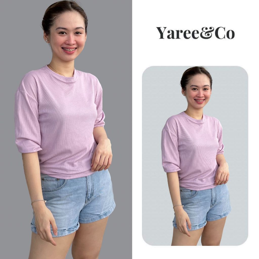 Yaree&Co. Jade Drop Shoulder 3/4 Sleeves Waffle Knit T-shirt Top ...