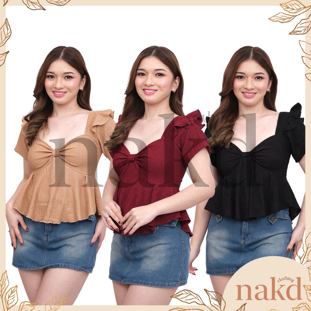 NAKD FASHION SAFFIYA SEXY RIBBON V NECK SHORT SLEEVES DAILY CASUAL CLASSY PEPLUM FLOWY TOP 1852 ...