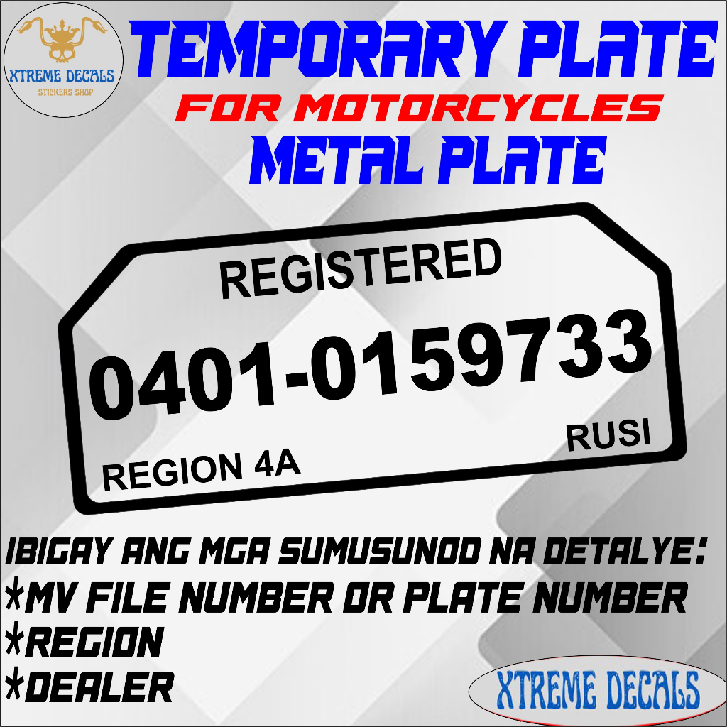 TEMPORARY MOTORCYCLE PLATE (METAL PLATE) | Shopee Philippines