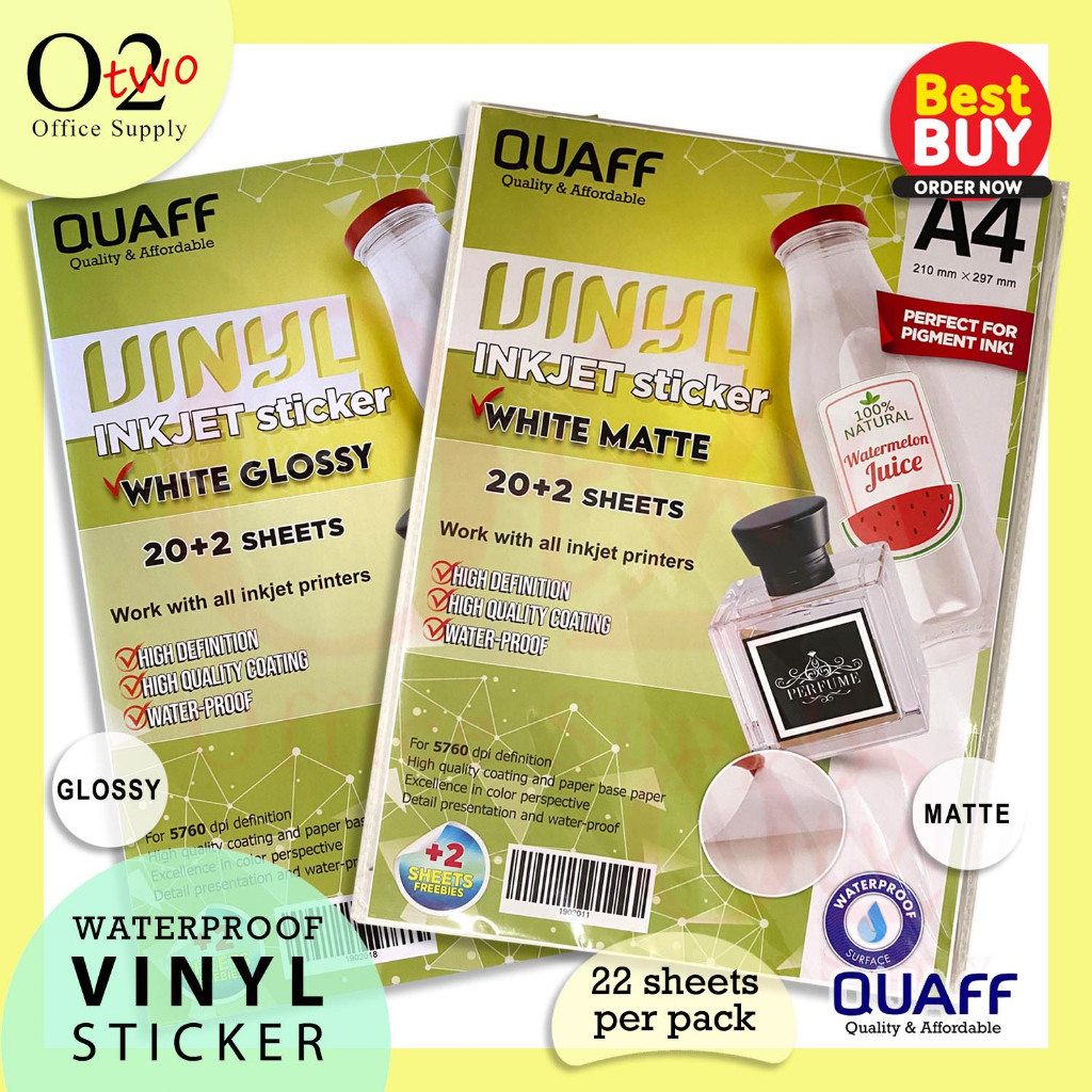 Waterproof QUAFF Vinyl Inkjet Sticker White Glossy/Matte A4 (20+2 ...