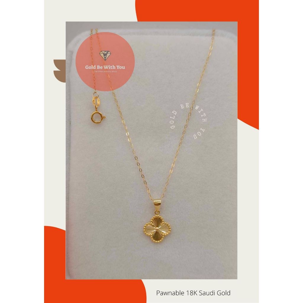 Pawnable 18k Saudi Gold SP Gold Clover Pendant in Fine Tauco Chain ...