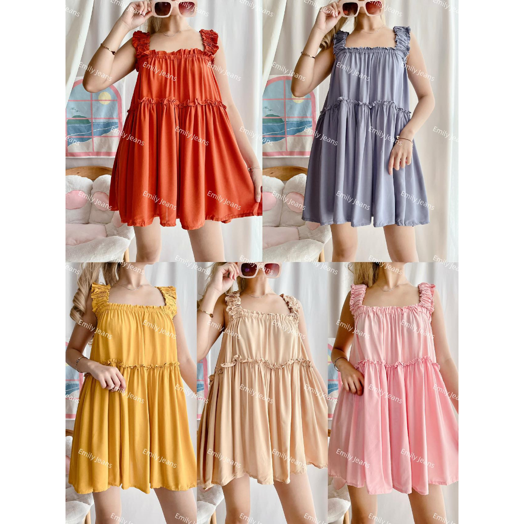 EMILY Plain Ruffled Strap Layered Doll Dress & MAXI DRESS CHALLIS ...