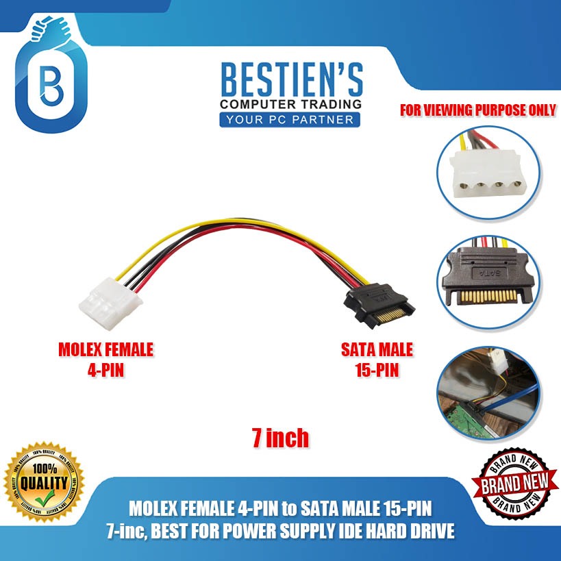 MOLEX FEMALE 4-PIN to SATA MALE 15-PIN 7-inc, BEST FOR POWER SUPPLY IDE ...