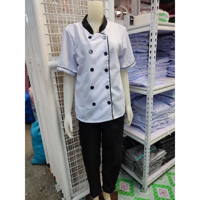 CHEF UNIFORM black pipping UNIFORM SHORT SLEEVE | Shopee Philippines
