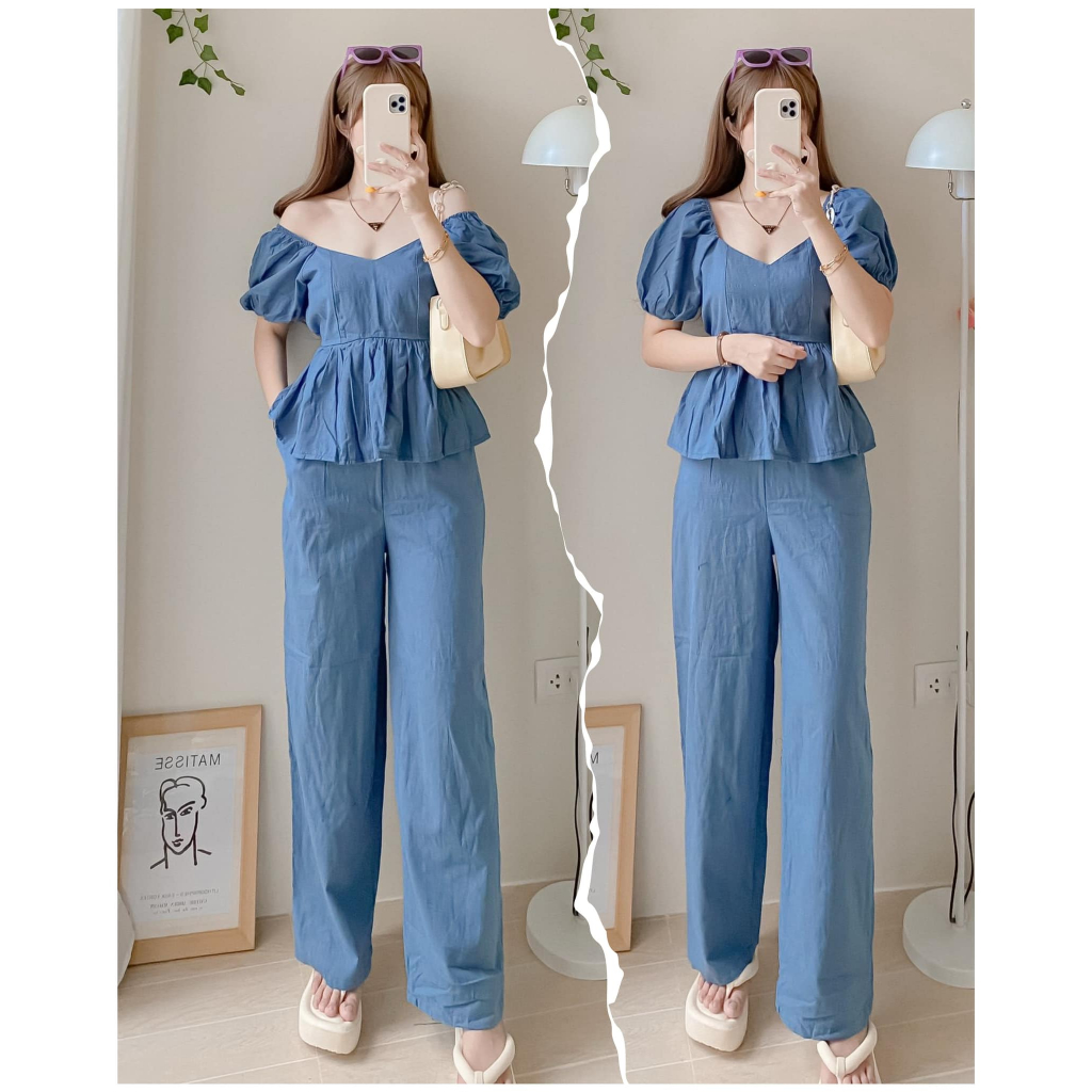 BeautiquePH RTW Bailey Blouse with Pants Coordinates Set Terno | Cotton ...