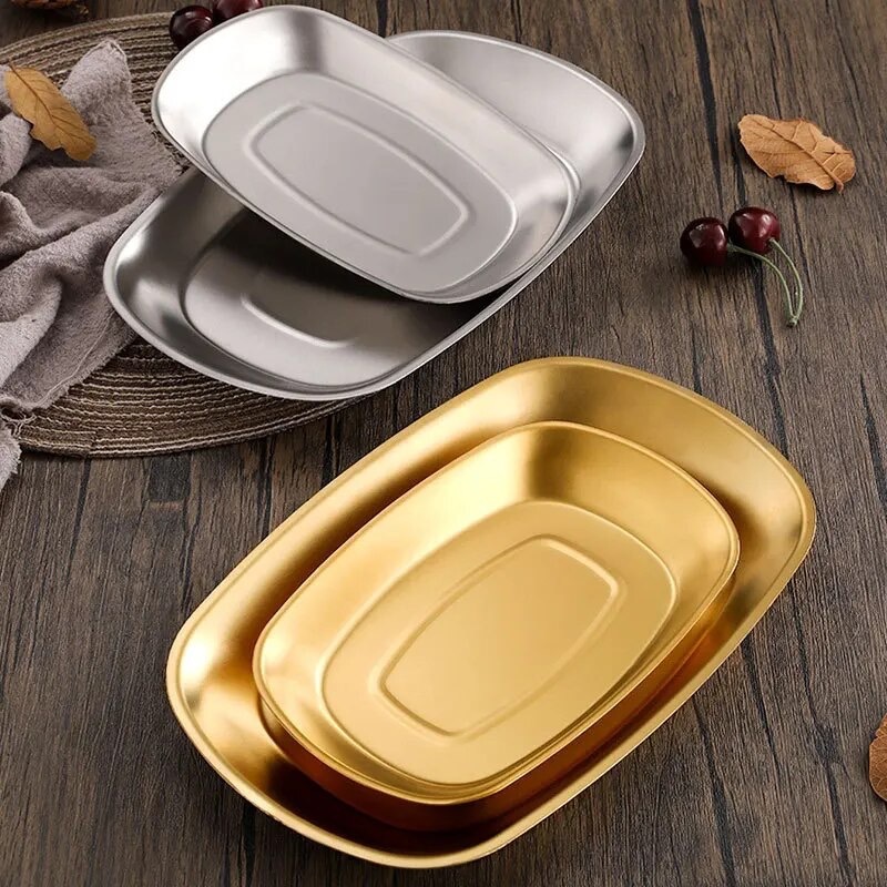 Korean style stainless steel deep plate, golden rectangular dining ...