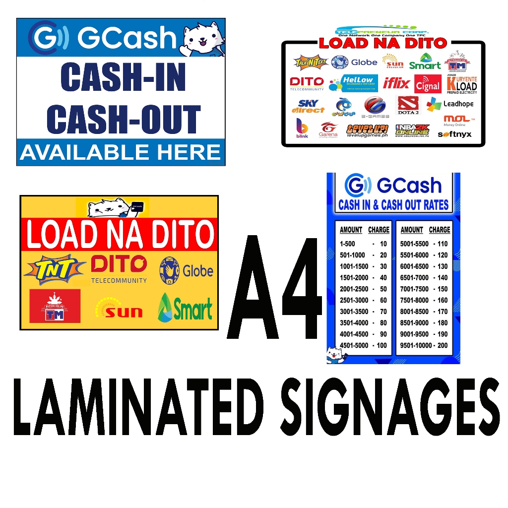 GCASH LOAD NA DITO laminated A4 SIZE | Shopee Philippines