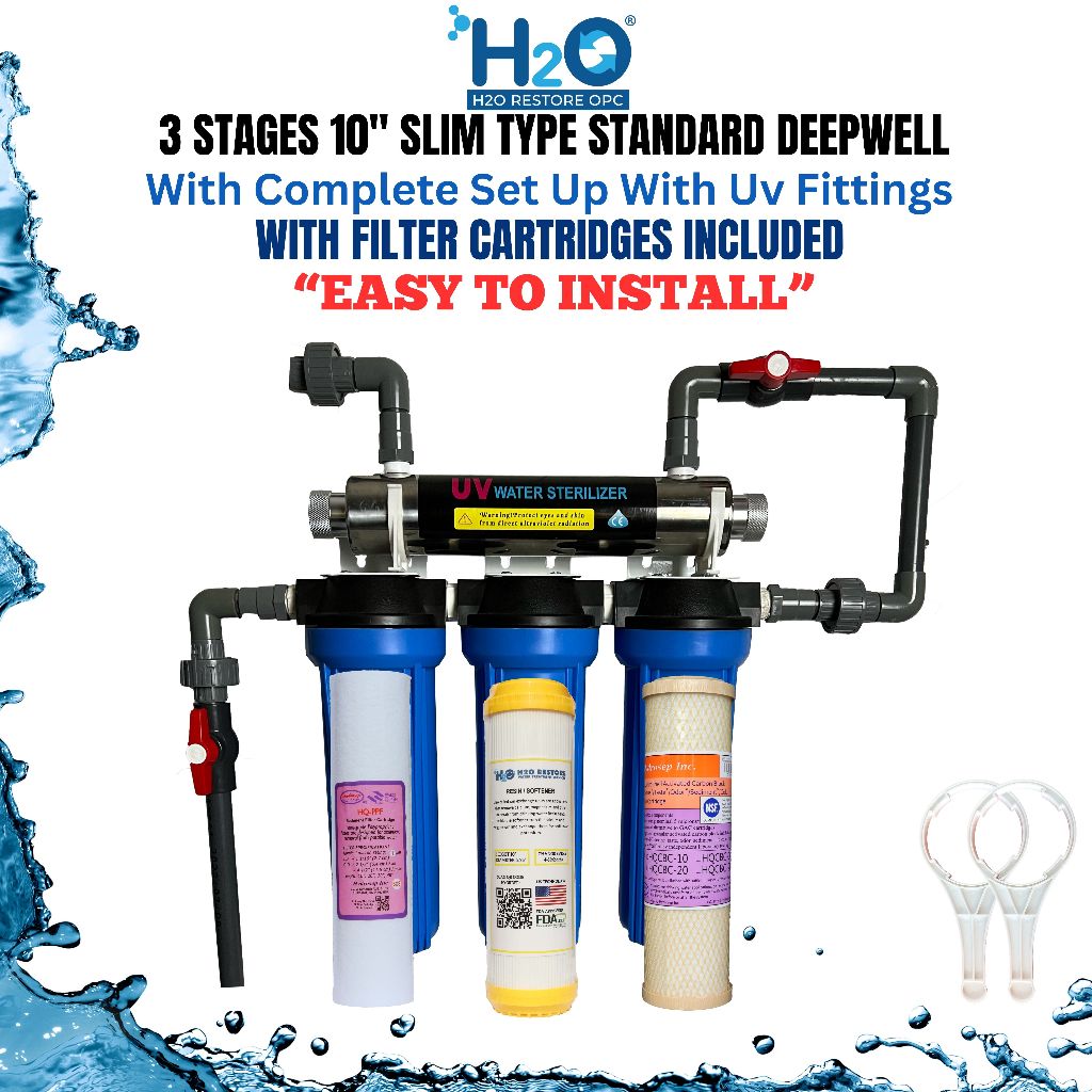 Water Filtration System 3 Stages 10" Slim Type Deepwell Standard Set Up ...