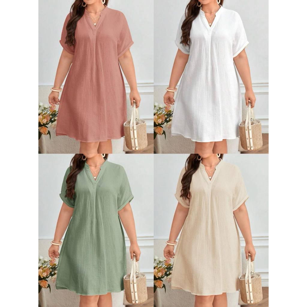 A3297【L-2XL】 Uyua Collar Neck Fold-up Batwing Sleeve Back Garter Plus ...