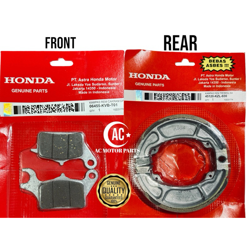 Honda Beat Fi Brake Pad Kit Set Front and Rear Genuine Parts | Shopee ...