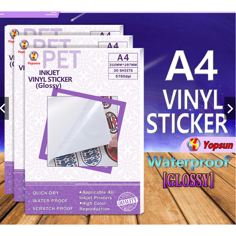Waterproof Sticker A4 Size 20Sheets per Pack Glossy Sticker Paper A4 ...