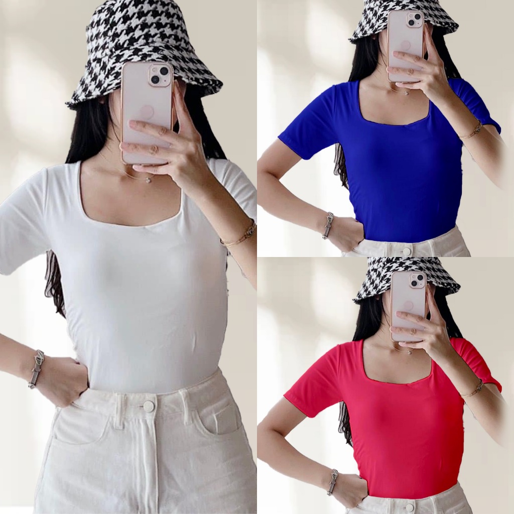 KILY.PH Double Lining Square Neck Semi Croptop Body Hugging Basic Top 6A0278 | Shopee Philippines