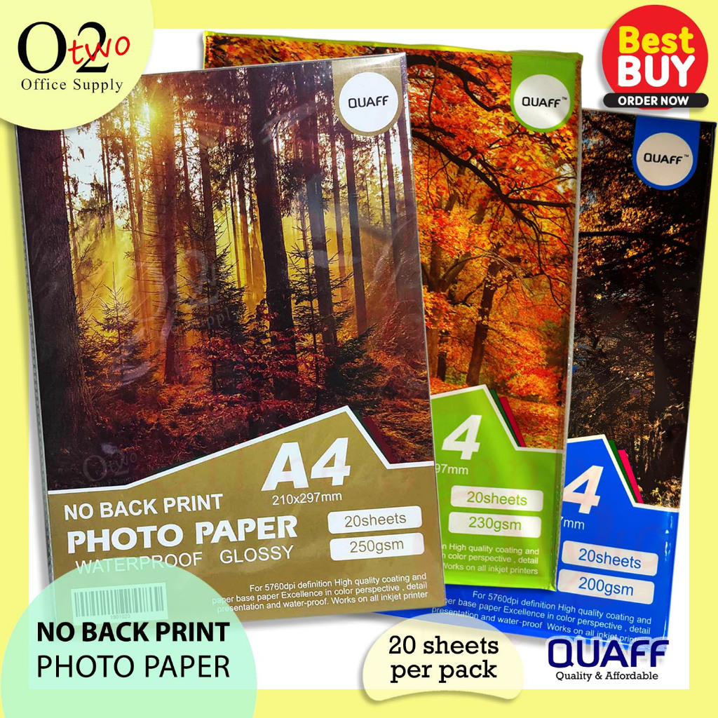 QUAFF No Back Print Glossy Photo Paper A4 200g/230g/250g (20 sheets ...