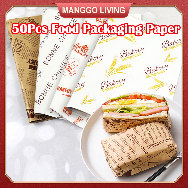 50Pcs Food Packaging Baking Paper Food Sandwich Bread Burger Cake ...