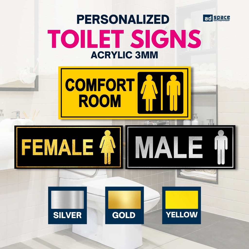 TOILET SIGNS, Restroom Signs, Bathroom Signs, 10x4 inches Acrylic 3mm ...