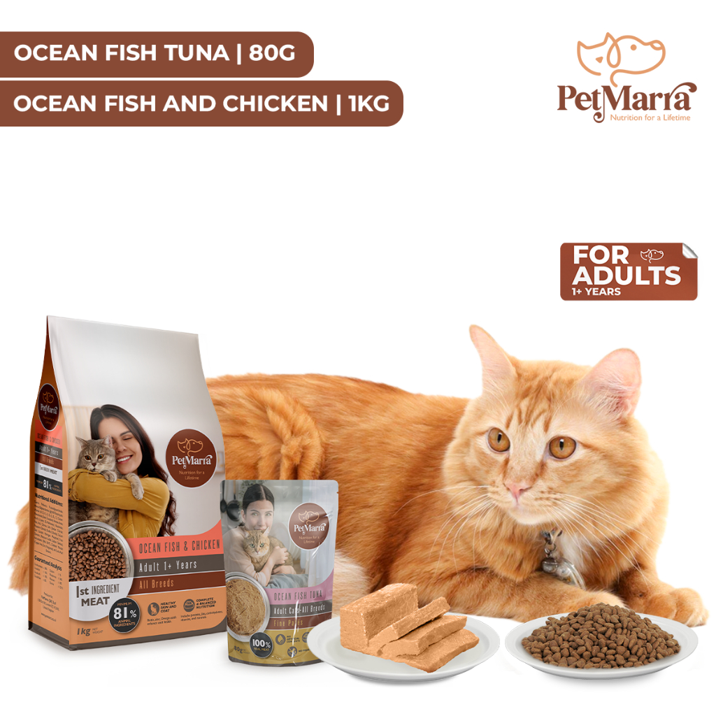 PetMarra Adult Cat Dry Food 1kg + PetMarra Fine Pates Adult Cat Wet ...