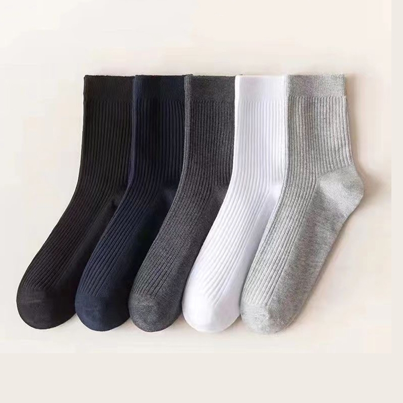 5 Pairs Set Pure Cotton Socks Black White Tricolor Solid Color Low-Mid ...