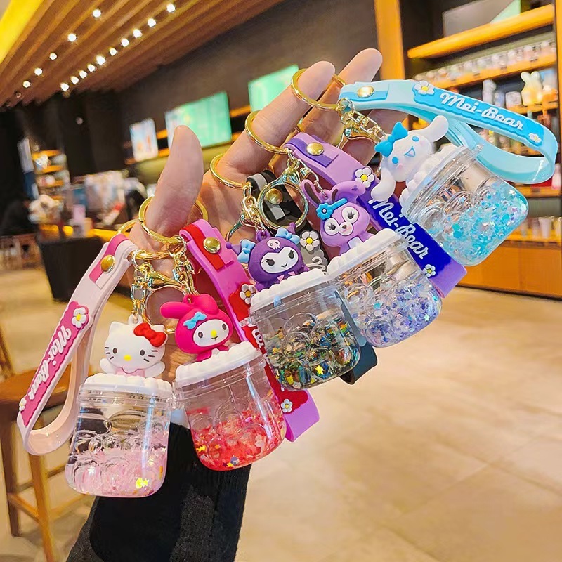 Sanrio Cartoon Acrylic Drifting Sand Bottle Keychain with Oil Liquid ...