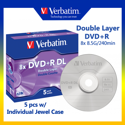 Verbatim DVD-43541 DVD+R Double Layer 8x/8.5G/240 min w/Jewel Case/5 ...