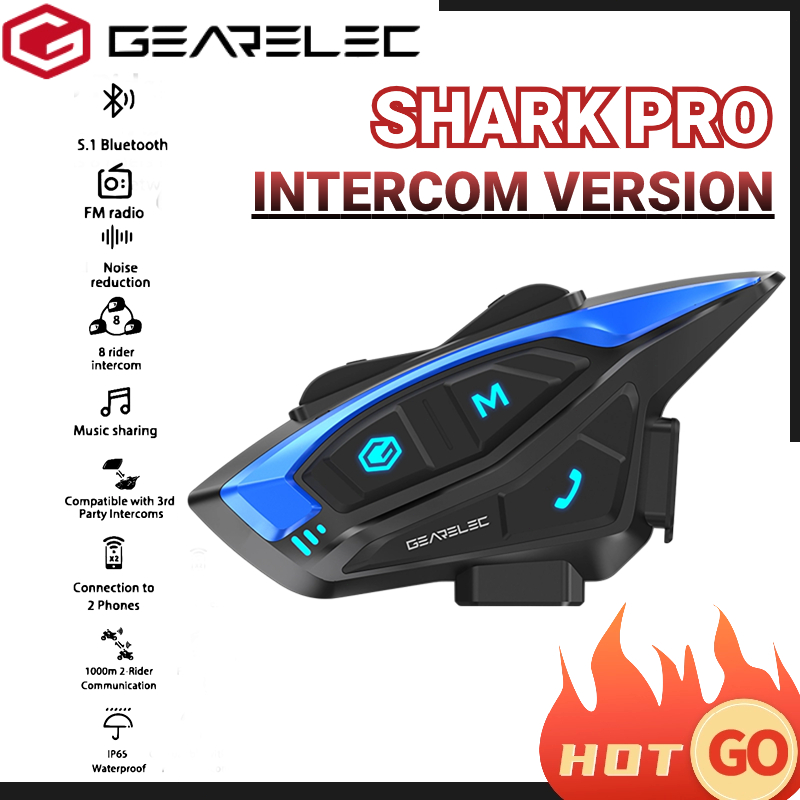 GEARELEC Shark Bluetooth Motorcycle Intercom Helmet Headset 1000m ...