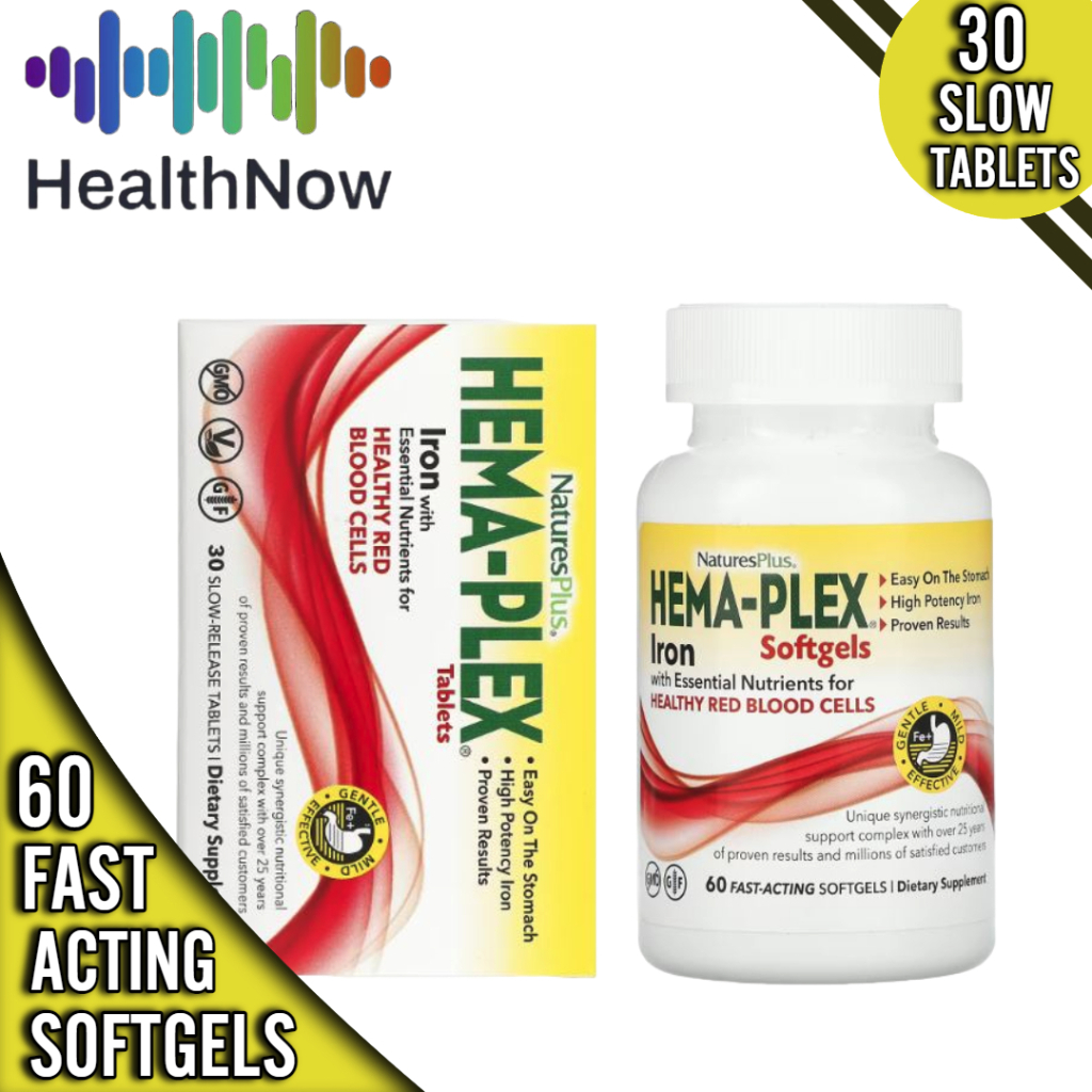 NaturesPlus Hema-Plex Iron - 30 Slow-Release Tablets or 60 softgels ...