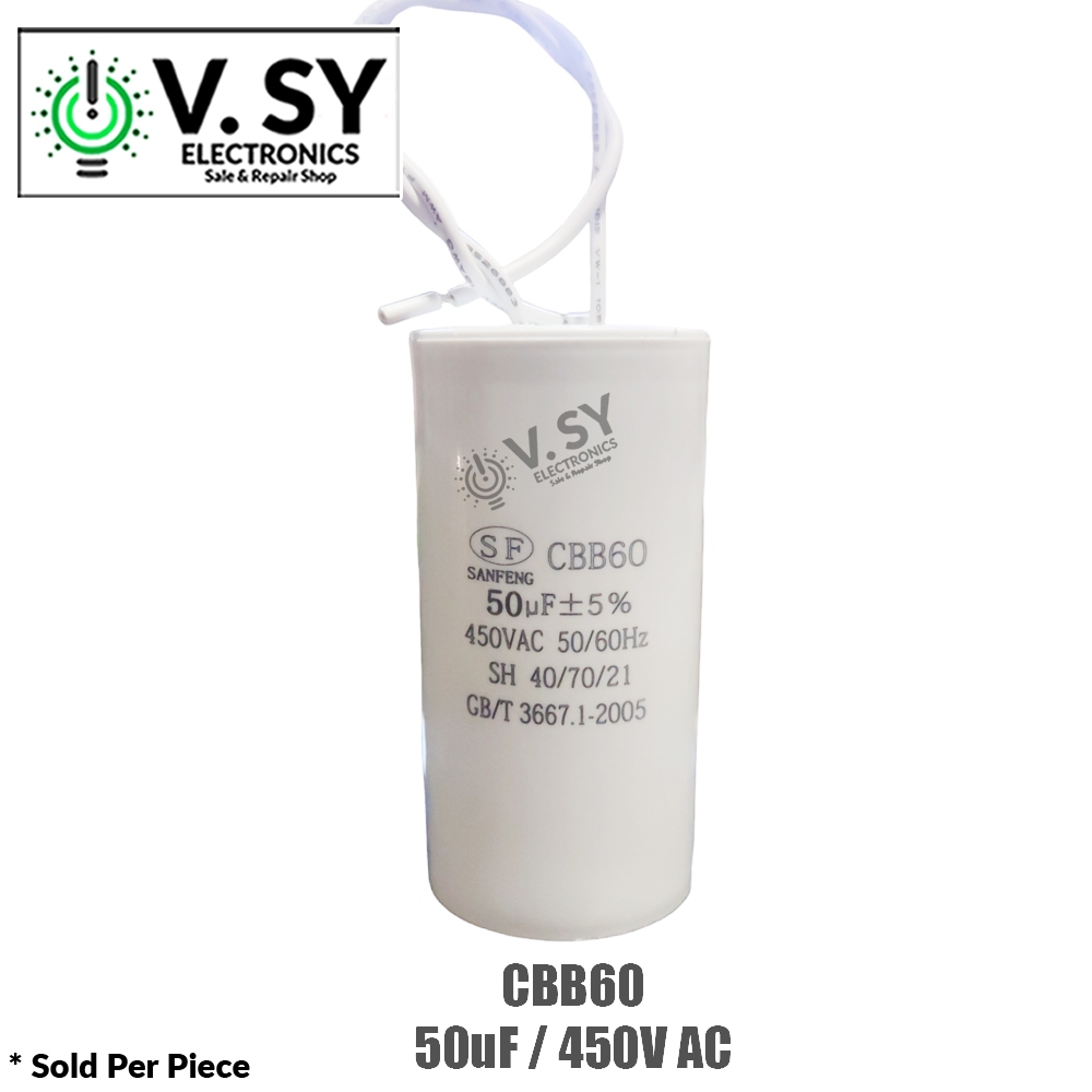 CBB60 Plastic 30uF / 40uF / 50uF 450V AC 5% 50/60Hz 40/70/21 Motor Starting Capacitor | Shopee ...