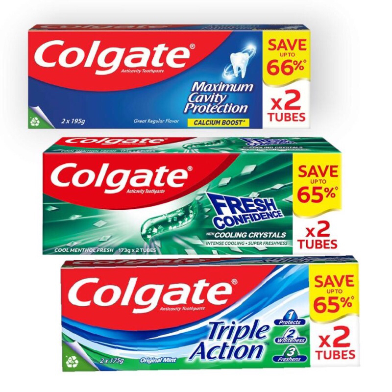 Colgate Toothpaste Twin Pack Maximum Cavity Protection, Cool Menthol Fresh, Triple Action Mint ...