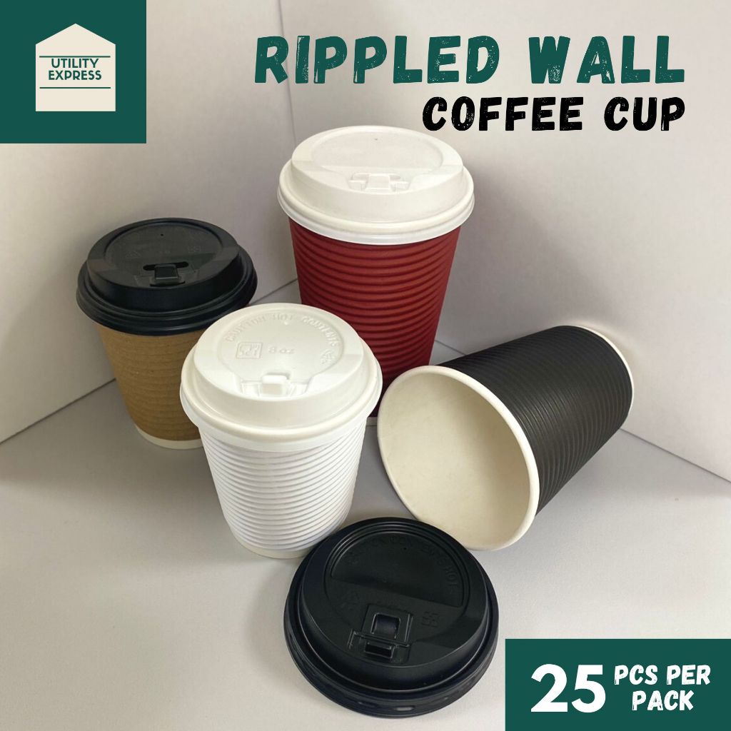 Coffee Cup - Rippled Cups [8oz | 12oz | 16oz] (25pcs) With or w/out lid ...