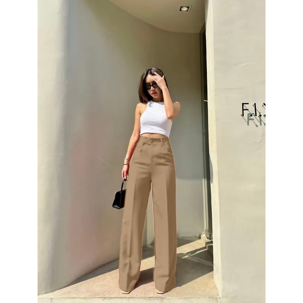High Waist Trousers Wide Leg Womenswear Bottons Comft Straight Office ...