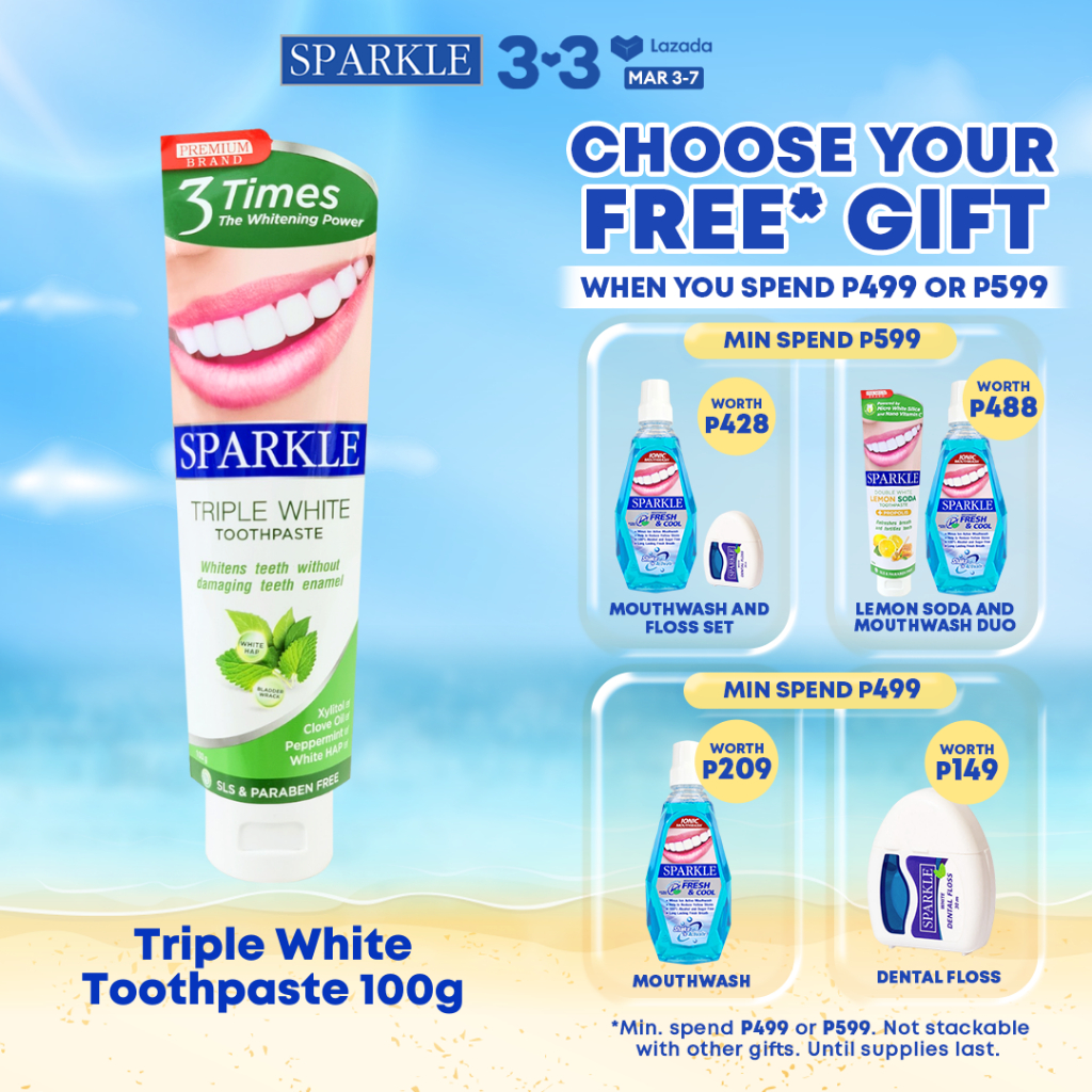 SPARKLE Triple White Healthy Whitening Toothpaste 100g | Shopee Philippines