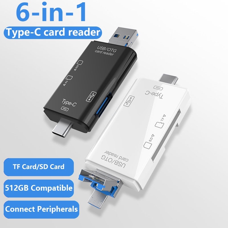 6 in 1 Micro USB 2.0 Portable SD Memory Card reader type C TF Cards ...