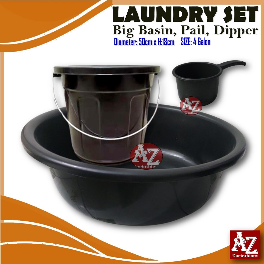 Plastic Laundry Set, Big Basin, Pail, Dipper, Black Set | Shopee ...