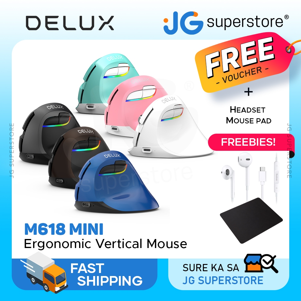 Delux M618 Mini Wired / Wireless Bluetooth Ergonomic Vertical Mouse RGB ...