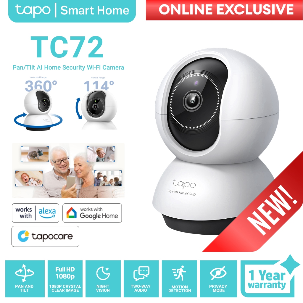 TP-Link Tapo TC72 2K 4MP QHD 1440p Pan/Tilt AI Home Wi-Fi Security Camera Home CCTV Night Vision ...