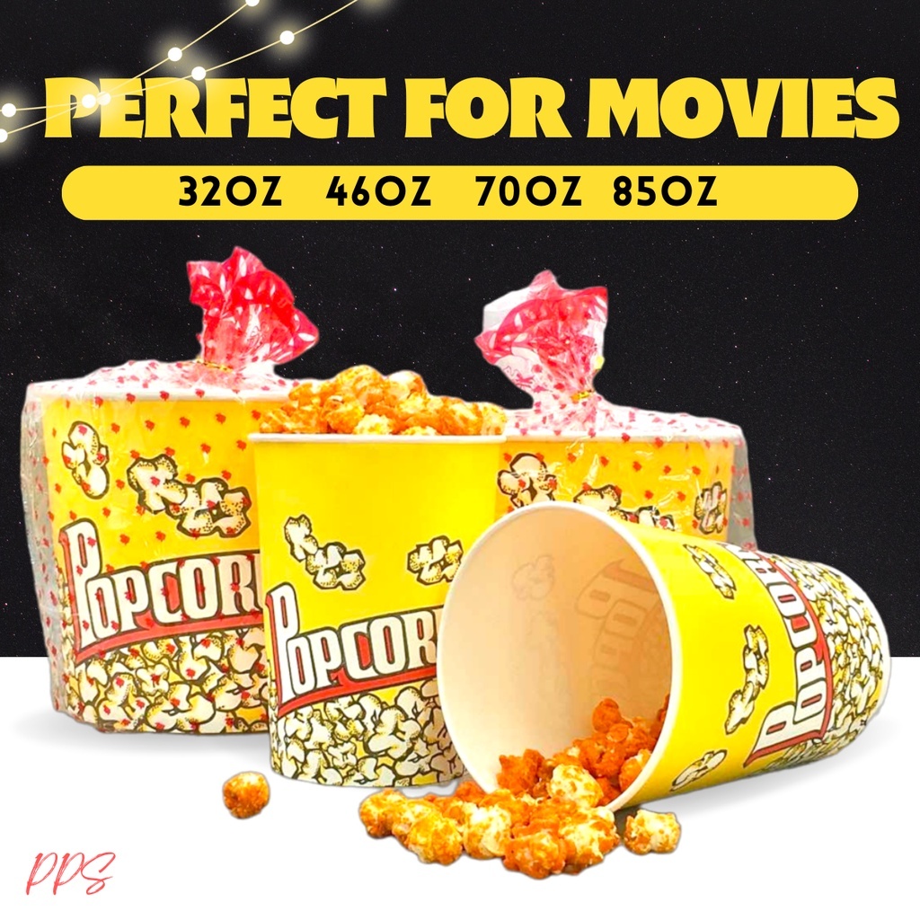 20pcs Yellow Popcorn Bucket Cup Printed Design with Plastic Bag with ...