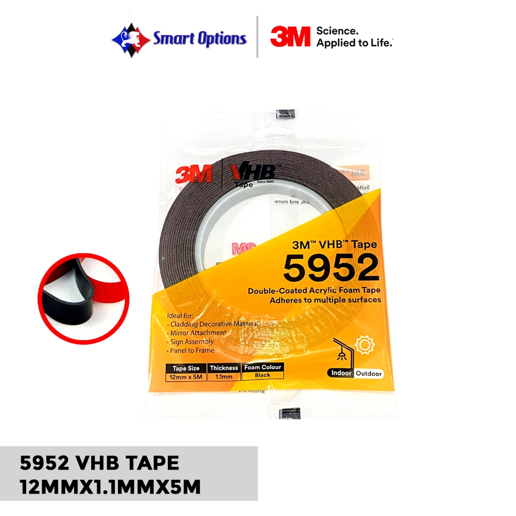 3M 5952 VHB TAPE 5952 DOUBLE-COATED ACRYLIC FOAM TAPE 12MMX1.1MMX5M (BLACK) | Shopee Philippines