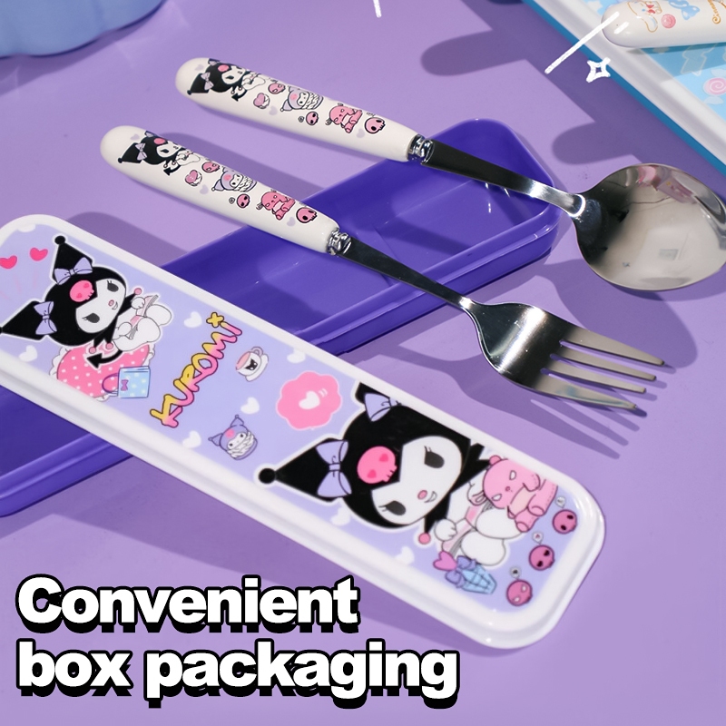 Sanrio Cartoon Stainless Steels Spoon & Fork Set Melody Kuromi Portable ...