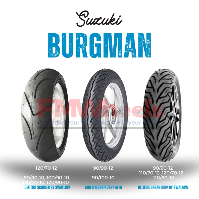 Burgman Tire MRF 90/90-12 90/100-10 Delitire 110/70-12 110/80-10 120/70 ...