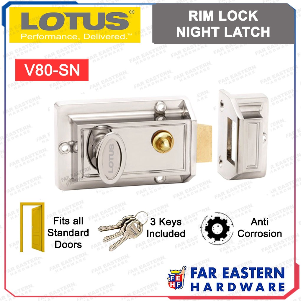 LOTUS Rim Door Lock Night Latch Nightlatch V80-SN LTVAR | Shopee ...