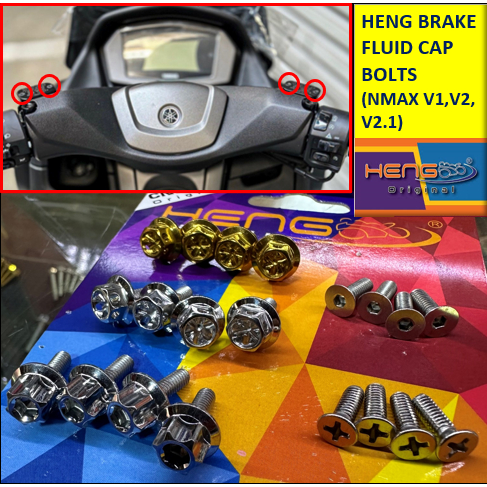 HENG Original Brake Fluid Cover cap bolts for Yamaha NMAX V1, V2, & V2 ...