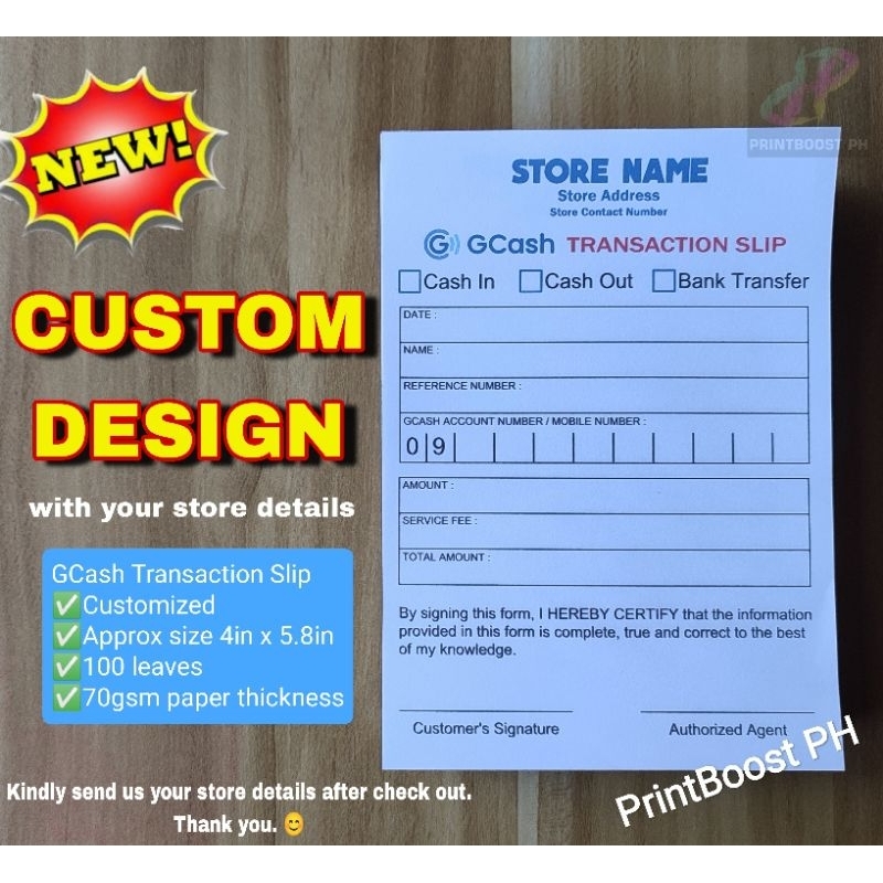 Customized GCash Transaction Slip 4pads | Shopee Philippines