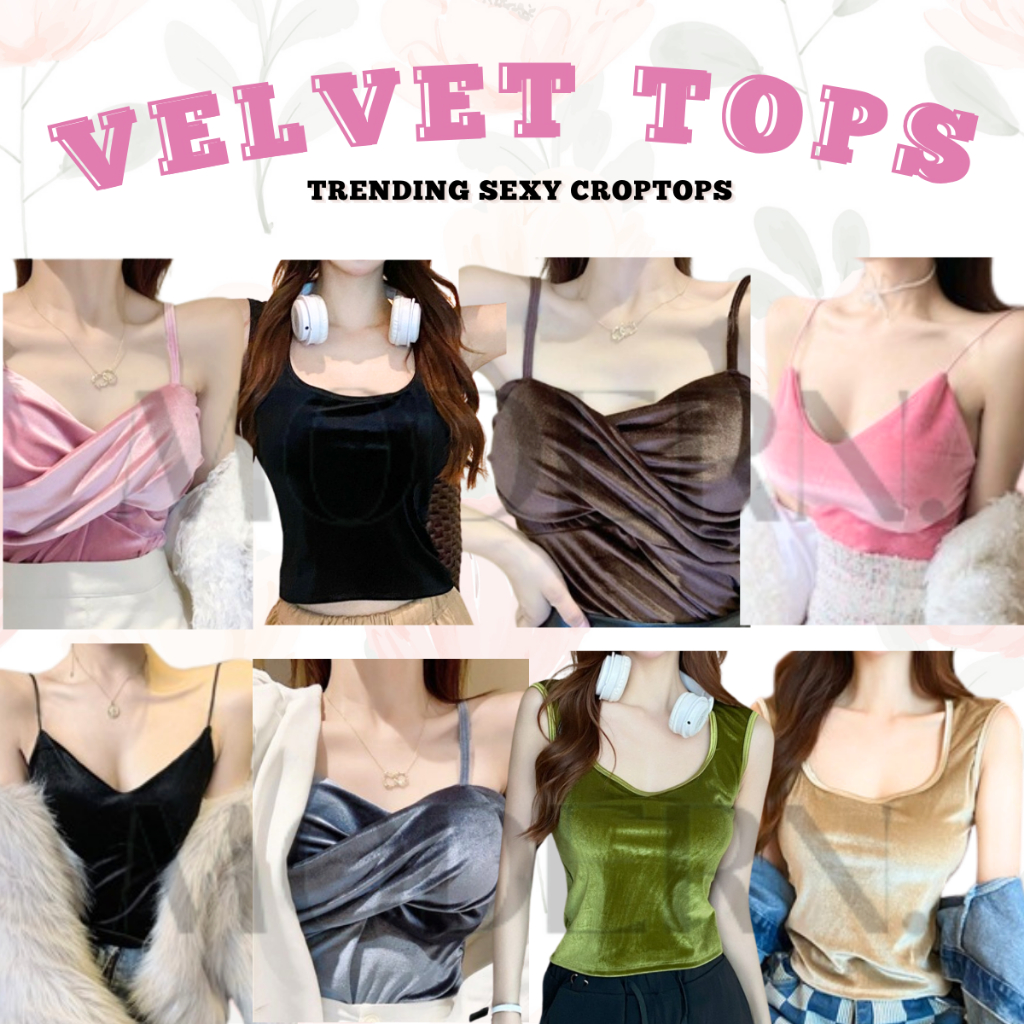 2024 Velvet Plain OOTD Tank Top Velvet Crop Top Vest Top | Shopee ...