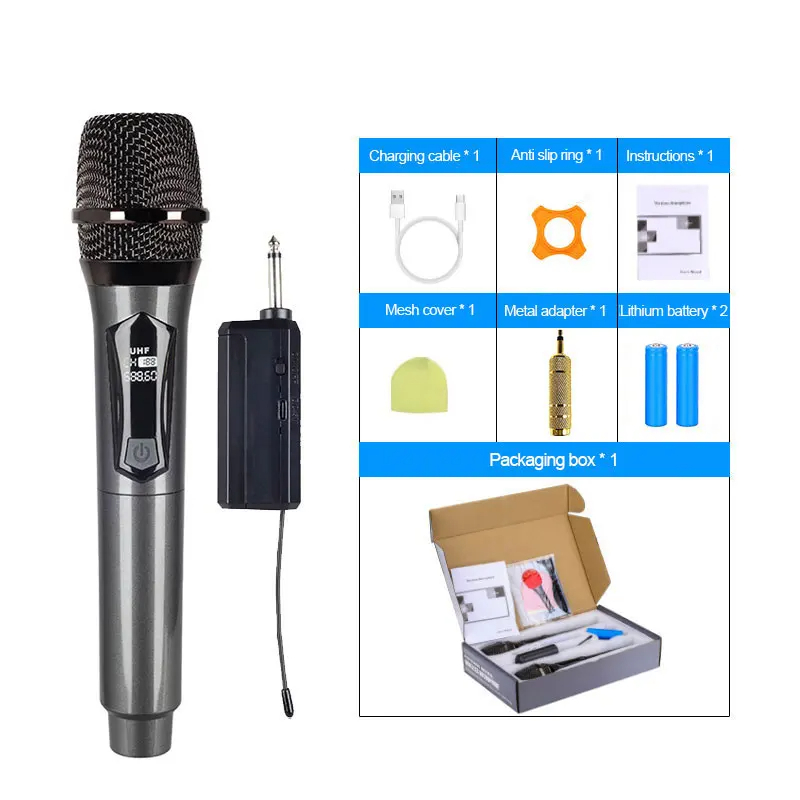 Professional Wireless Microphone UHF Handheld Rechargeable Dynamic ...