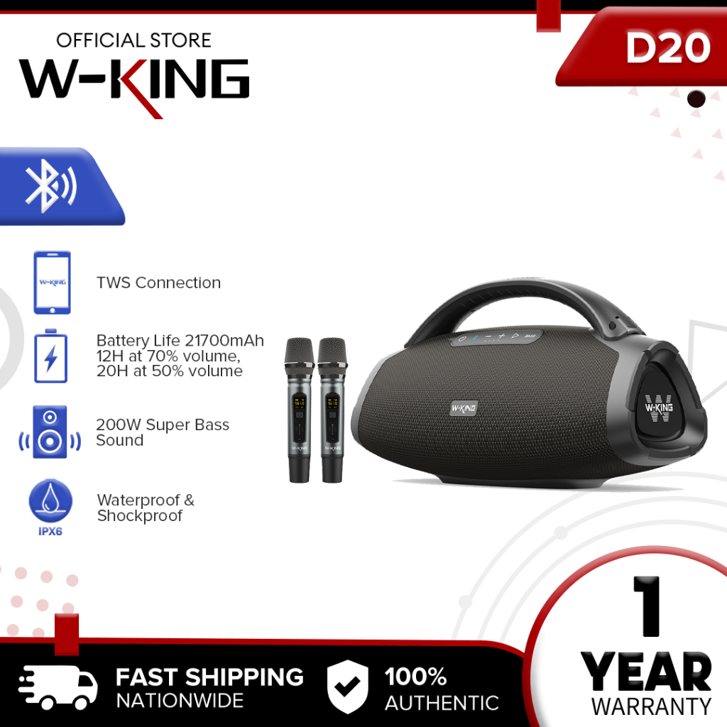 W-KING X20/D20 Powerful 200W Super Bass IPX6 Waterproof Outdoor boombox ...