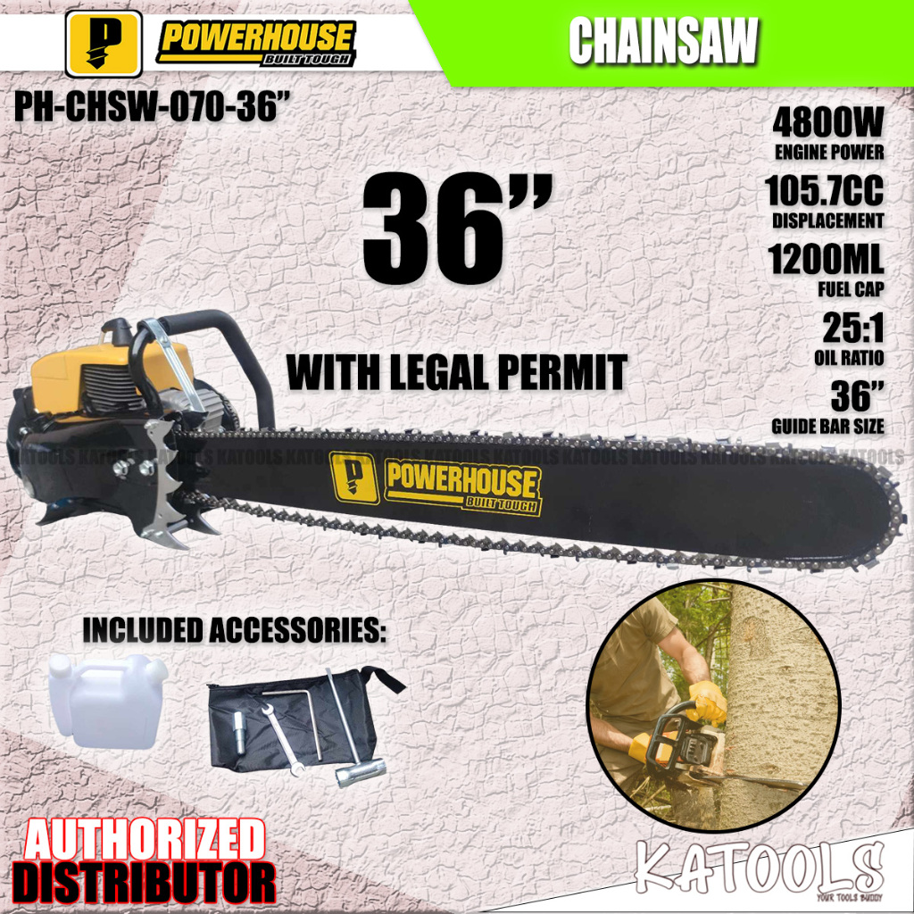 POWERHOUSE 36" Gasoline Chainsaw Power Saw! Unleash 4800 Watts of ...