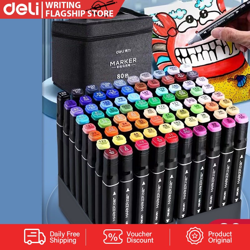 Deli 30/40/60/80 Colors Alcohol Markers Set Art Marker Pen Highlighter ...