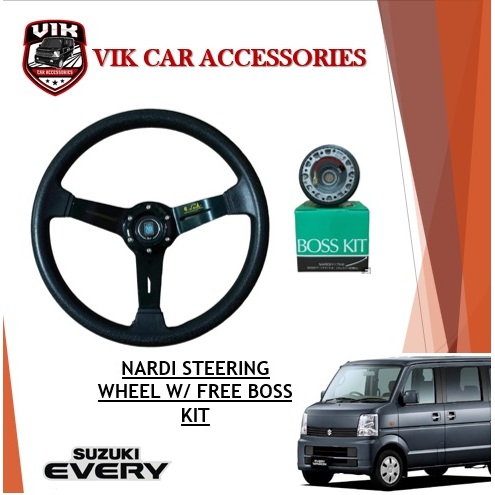 Nardi Universal Steering Wheel All Black W/ Free SU-5 Boss Kit for ...