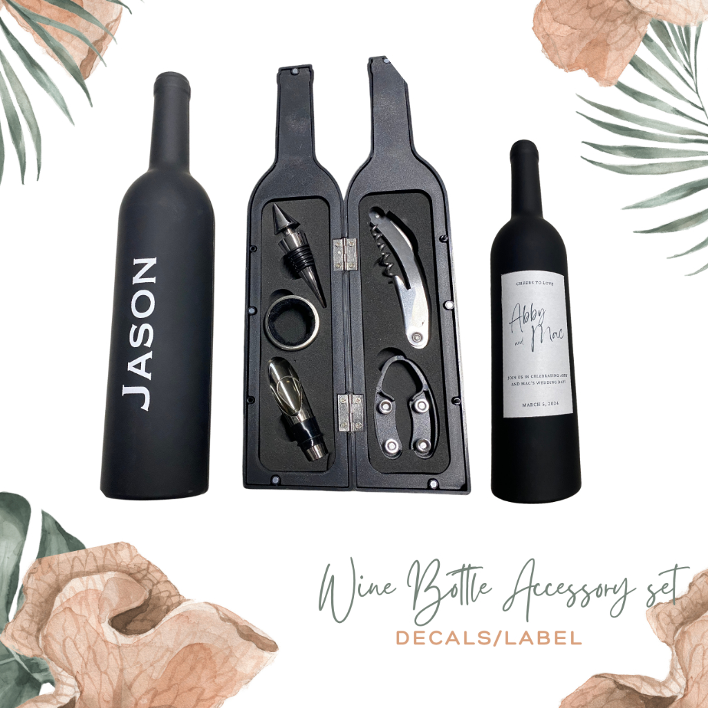 Wine Bottle Accessory set with customized decals or labels | Shopee ...