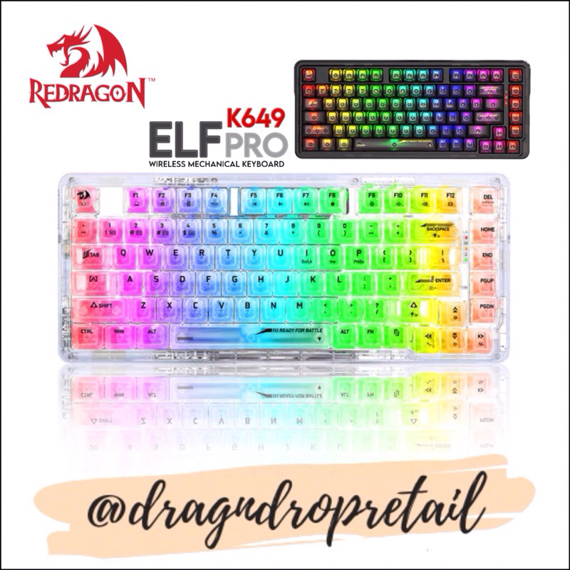 REDRAGON ELF PRO Wireless Crystal 75% Gasket Mechanical Keyboard, Hot ...